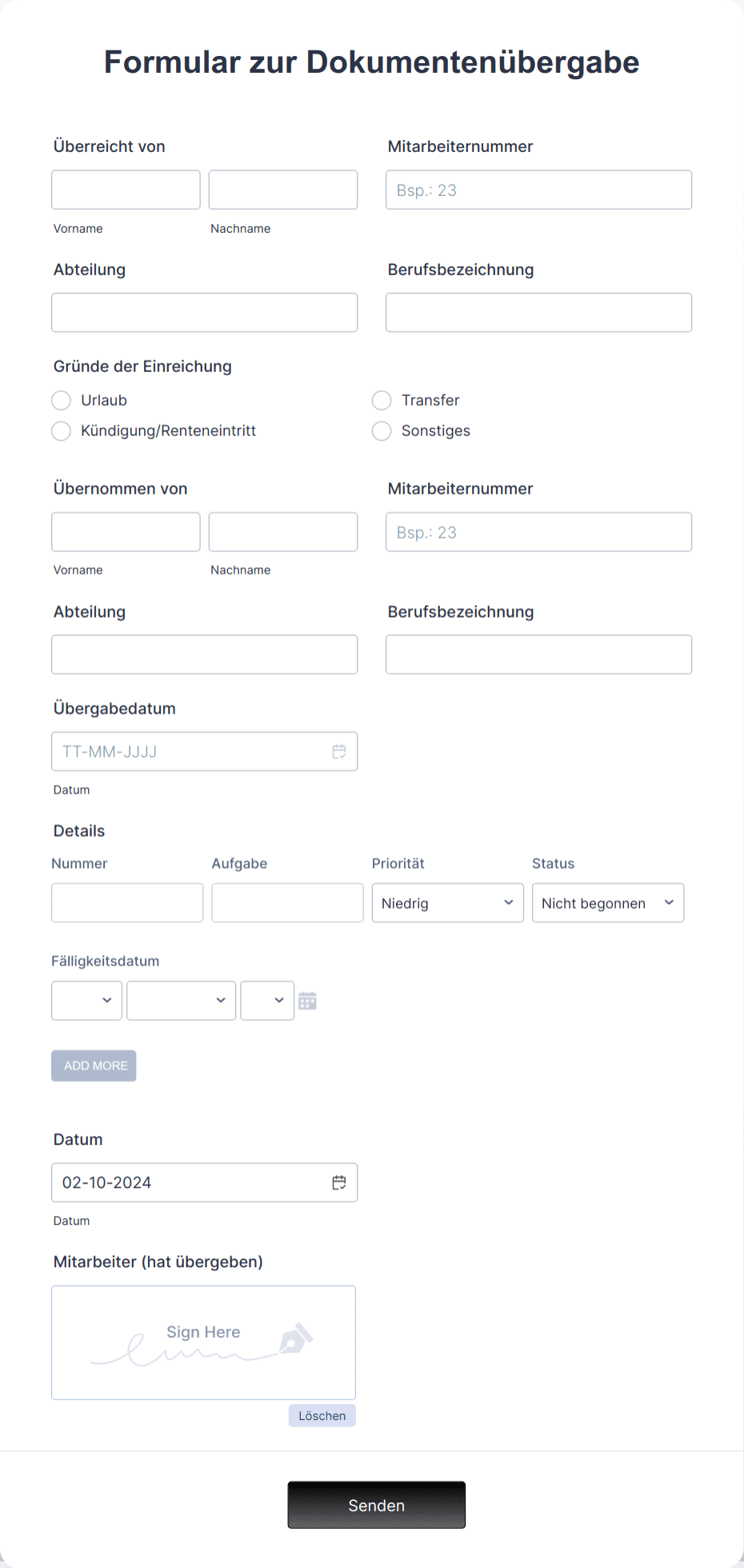 Formular zur Dokumentenübergabe Formularvorlage | Jotform