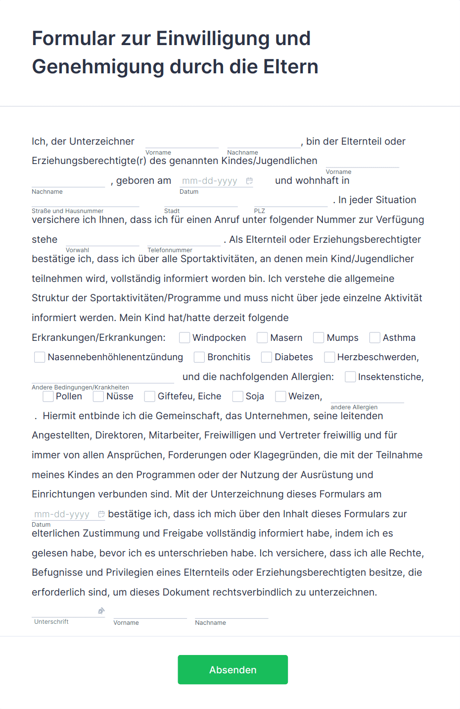 Formular zur Einwilligung und Genehmigung durch die Eltern ...