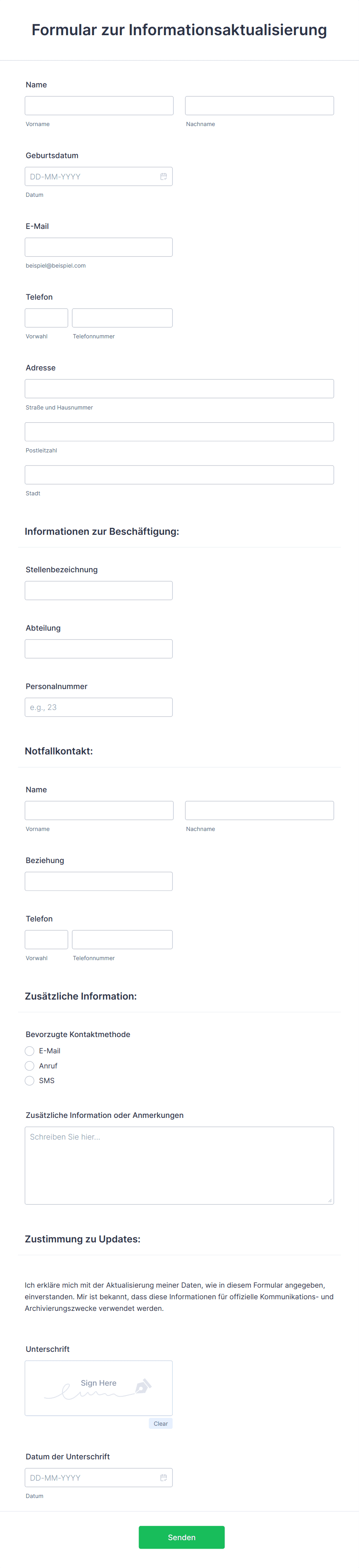 Formular zur Informationsaktualisierung Formularvorlage | Jotform