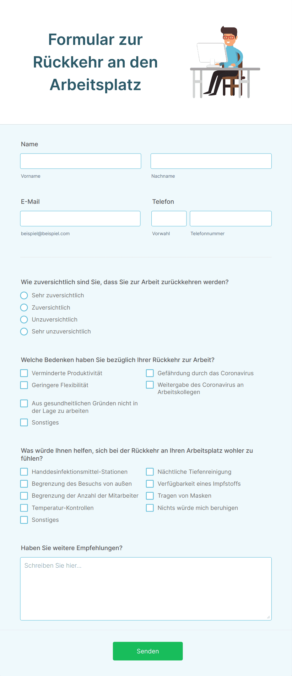 Formular zur Rückkehr an den Arbeitsplatz Formularvorlage | Jotform
