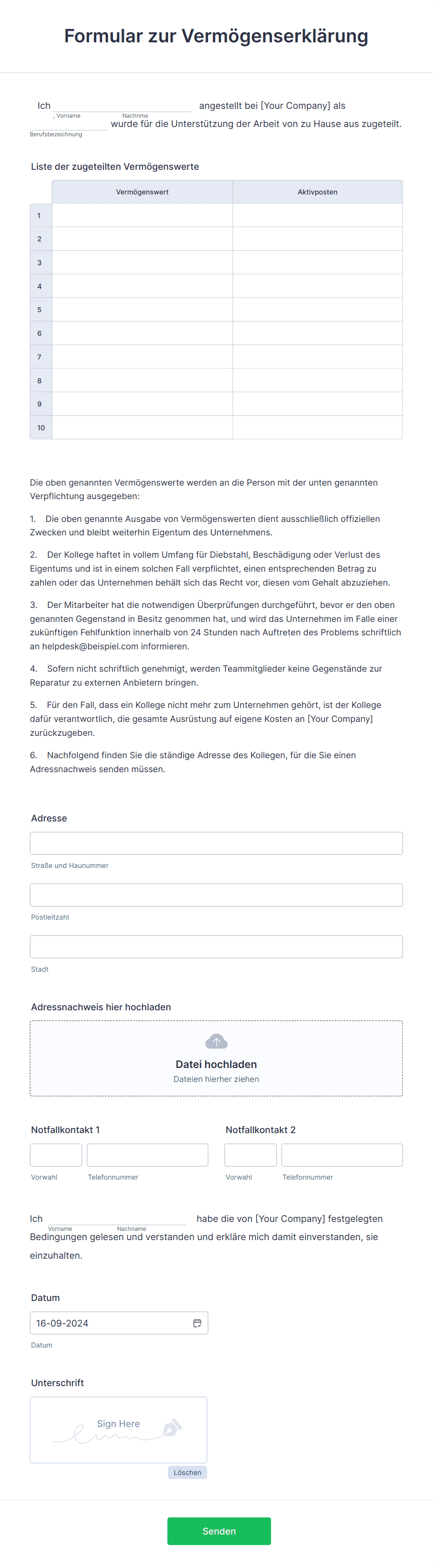 Formular zur Vermögenserklärung Formularvorlage | Jotform
