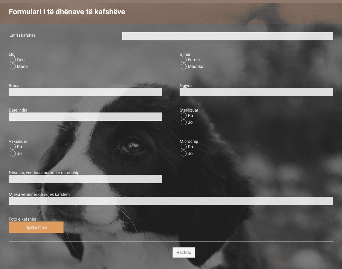 Formulari i të dhënave të kafshëve Form Template | Jotform