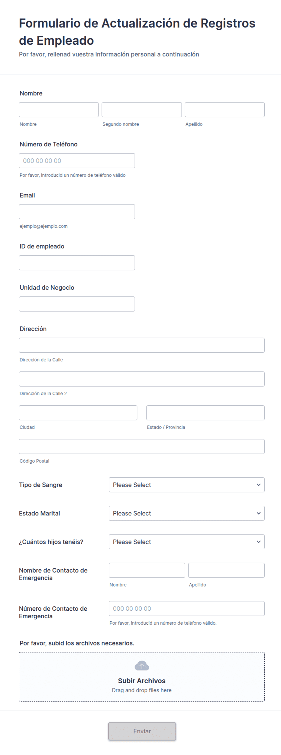 Hoja De Registro De Empleados En Formato Pdf