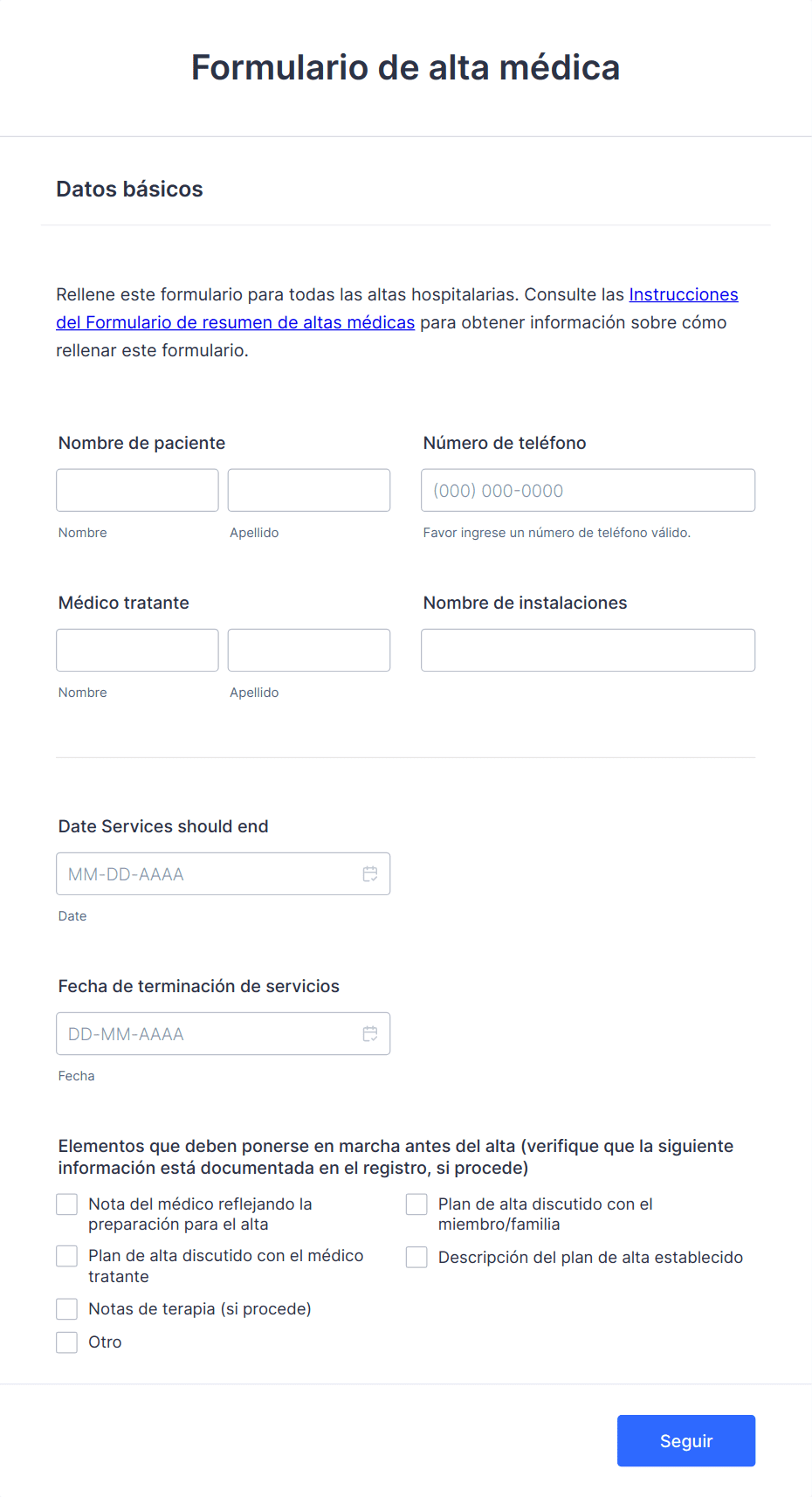 Formulario de alta médica Plantilla de formulario | Jotform
