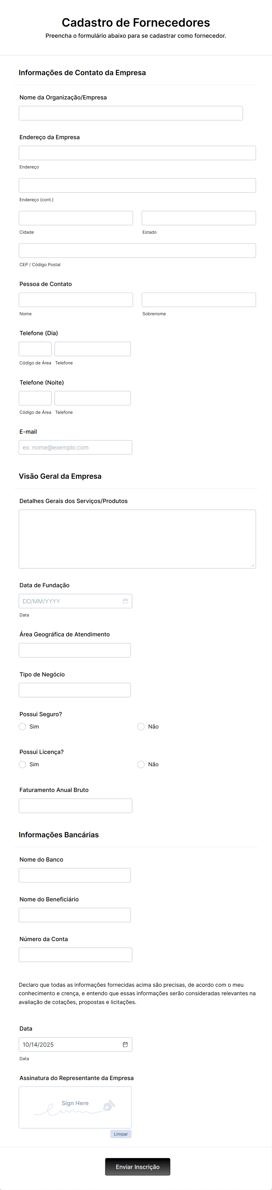Formulário de Cadastro de Fornecedores Modelo de Formulário | Jotform