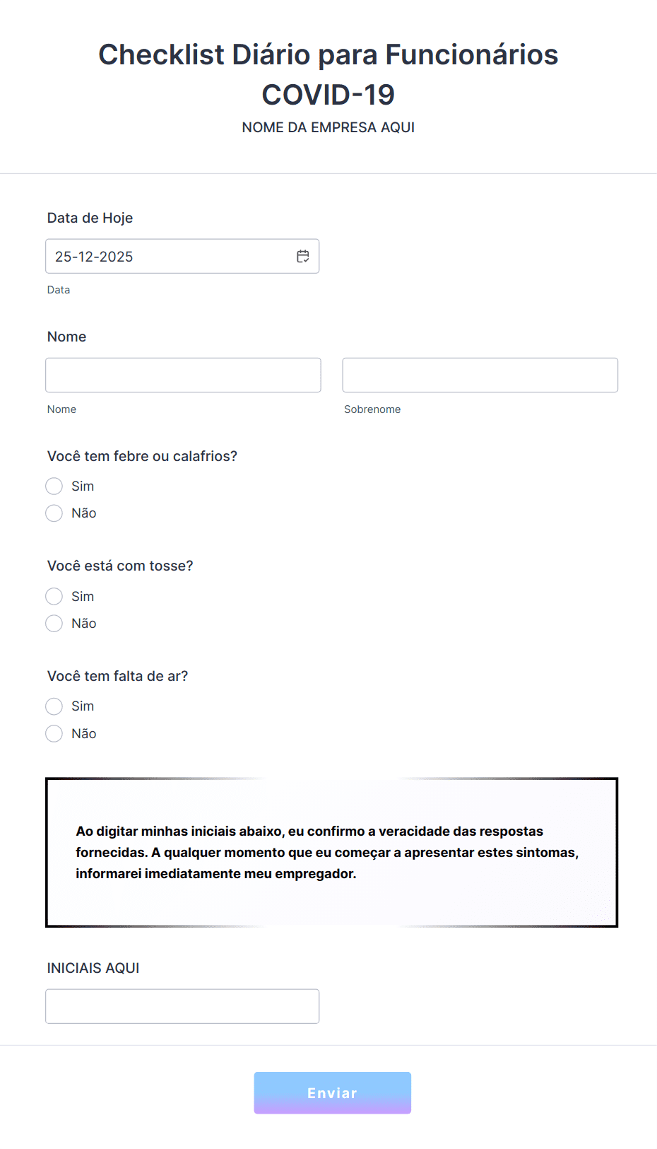 Formulário de Checklist Diário dos Funcionári... Modelo de Formulário ...