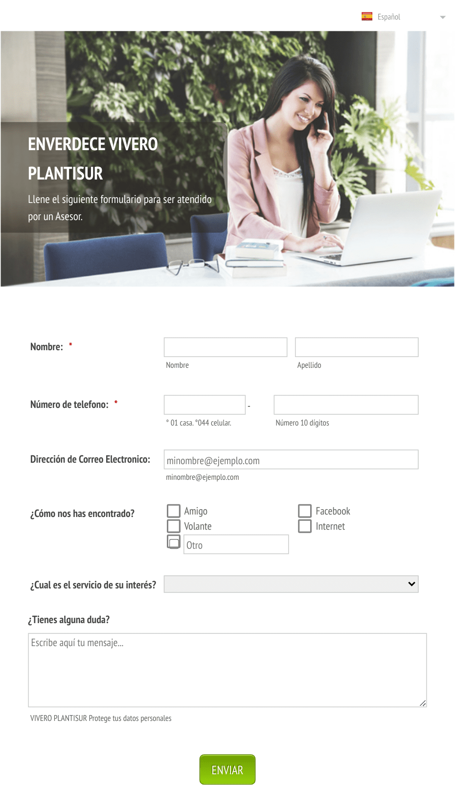 Formulario de Contacto de Vivero Plantilla de formulario | Jotform