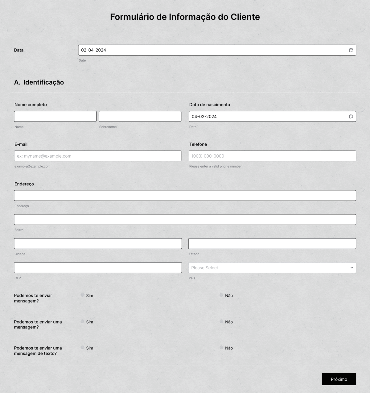 Formulário de Informação do Cliente Modelo de Formulário | Jotform