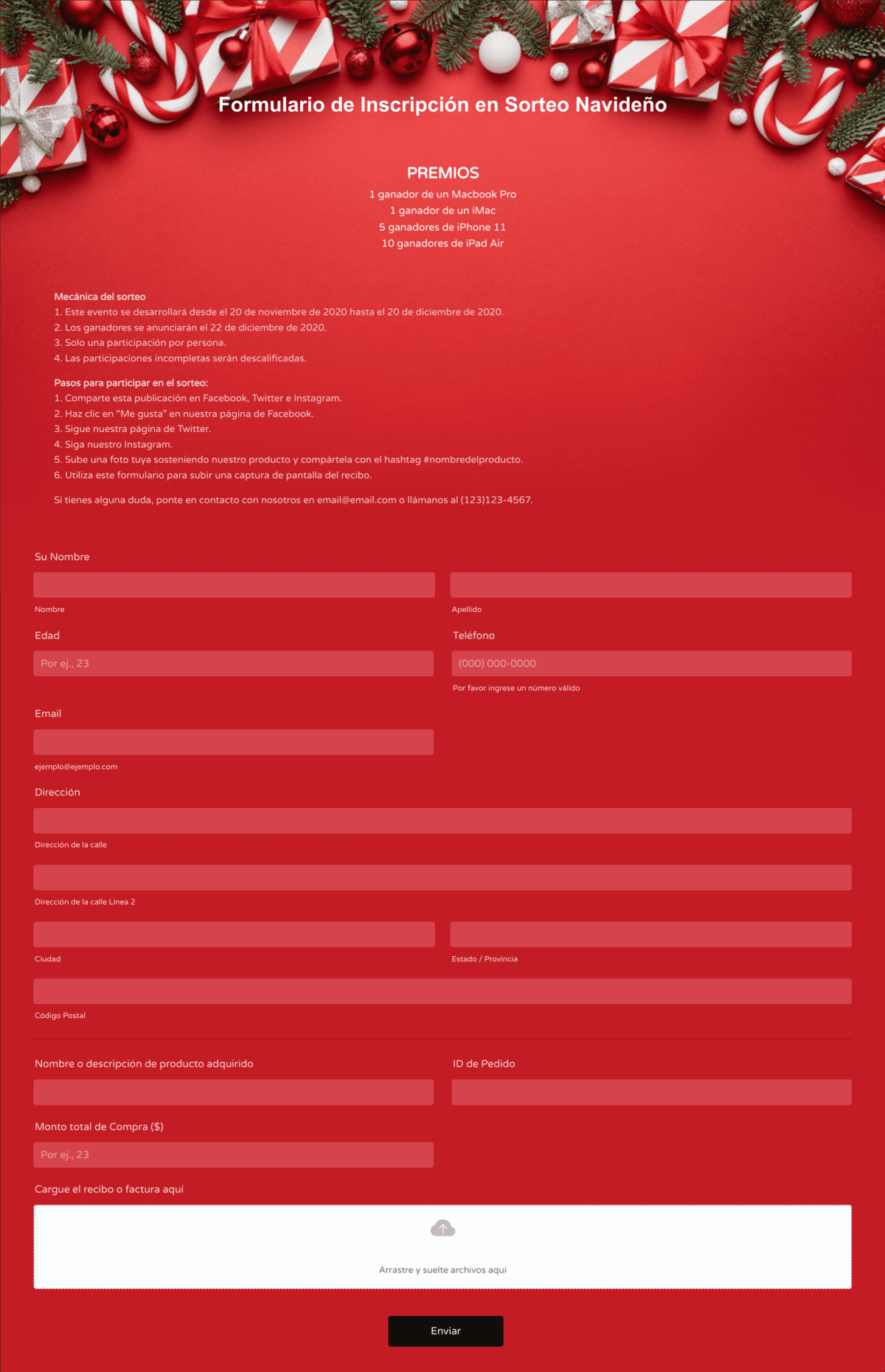 Formulario de Inscripción en Sorteo Navideño Plantilla de formulario ...