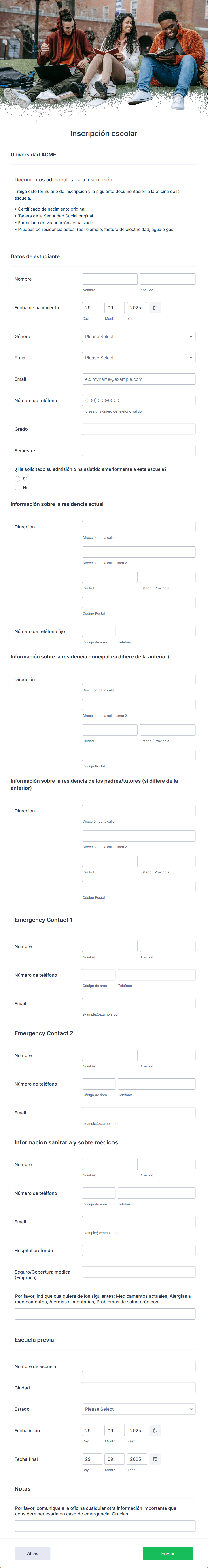 Formulario de inscripción para escuelas Plantilla de formulario | Jotform