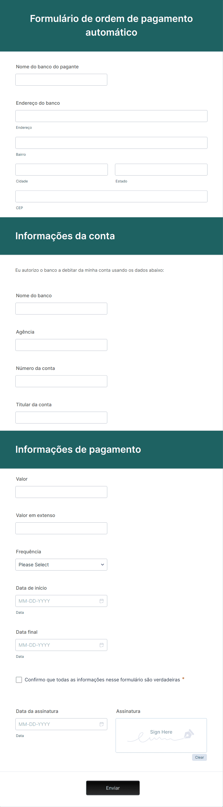 Formulário de ordem de pagamento automático Modelo de Formulário | Jotform