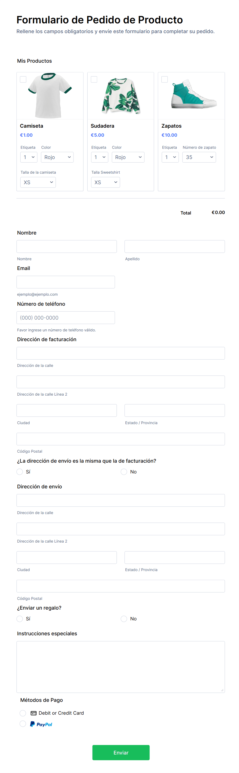Formulario de Pedido de Producto Plantilla de formulario | Jotform