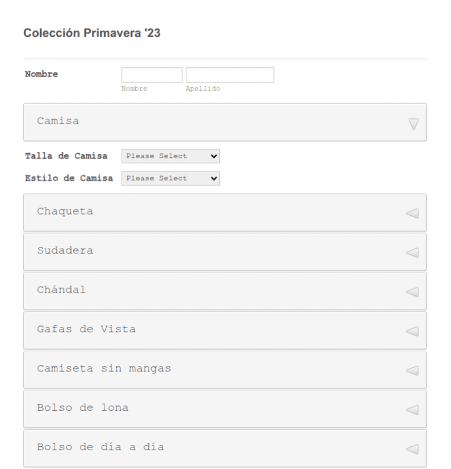 Formulario de Pedidos de Ropa | Jotform