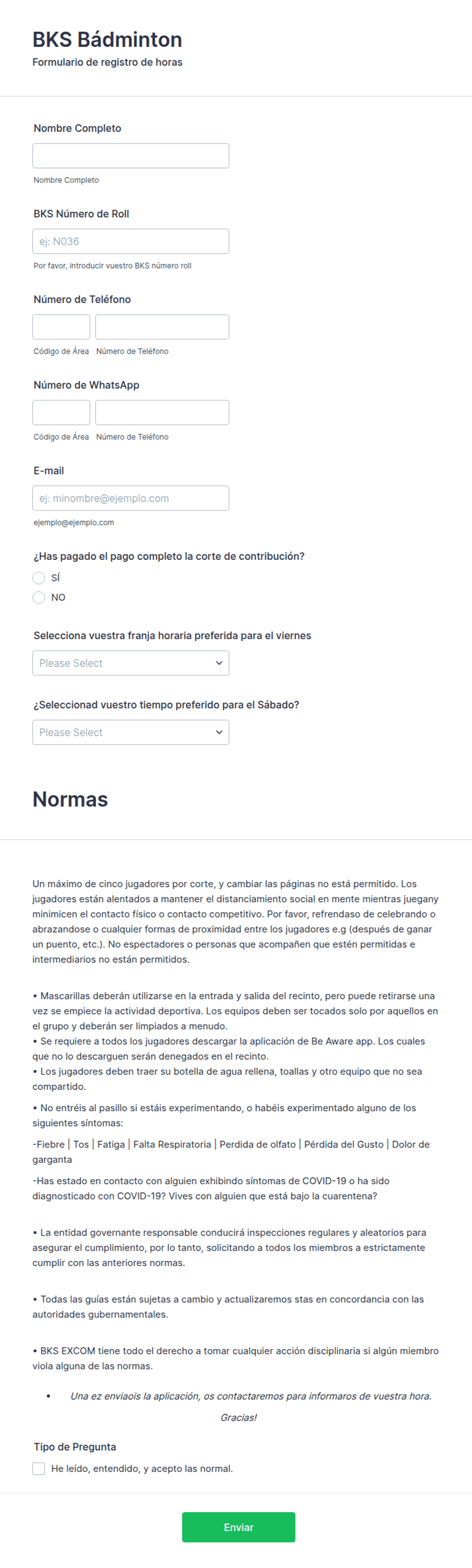 Formulario de Registro a Bádminton Plantilla de formulario | Jotform