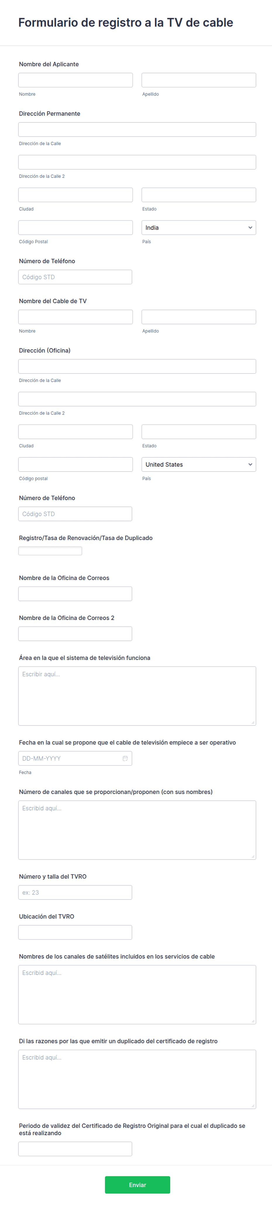 Formulario de registro a la TV de cable Plantilla de formulario | Jotform