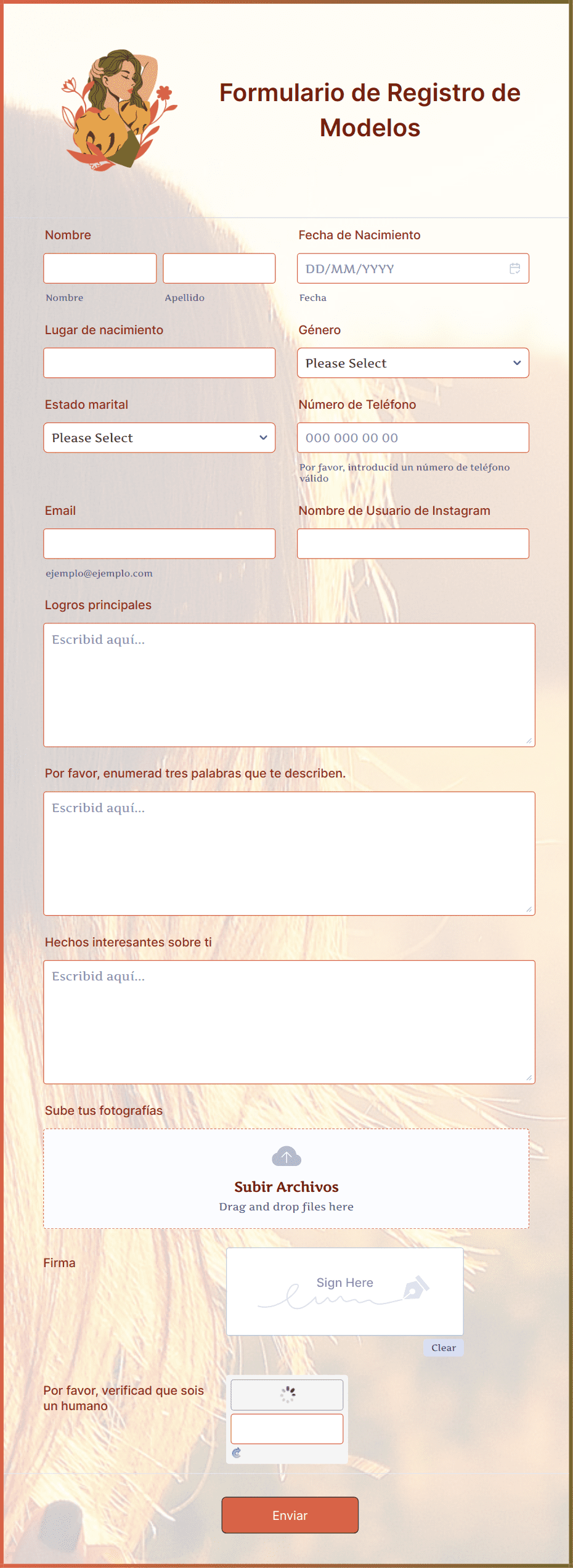 Formulario de Registro de Modelos Plantilla de formulario | Jotform