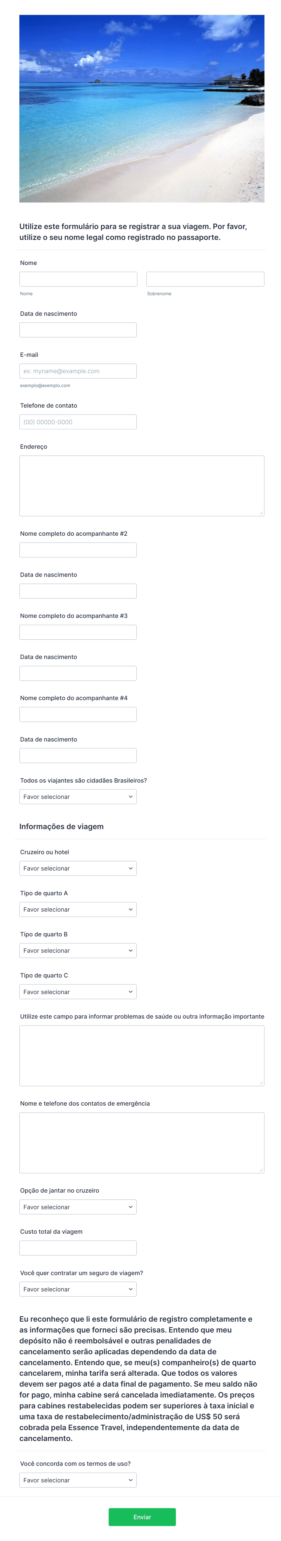 Formulário de Registro de Viagem Modelo de Formulário | Jotform
