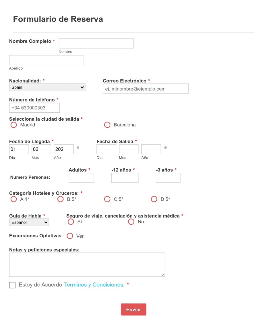 Formulario de reserva bcn/mad Plantilla de formulario | Jotform