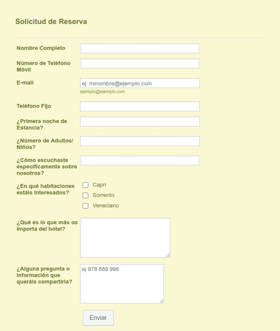 Formulario de Reserva de Habitación de Hotel Plantilla de formulario ...