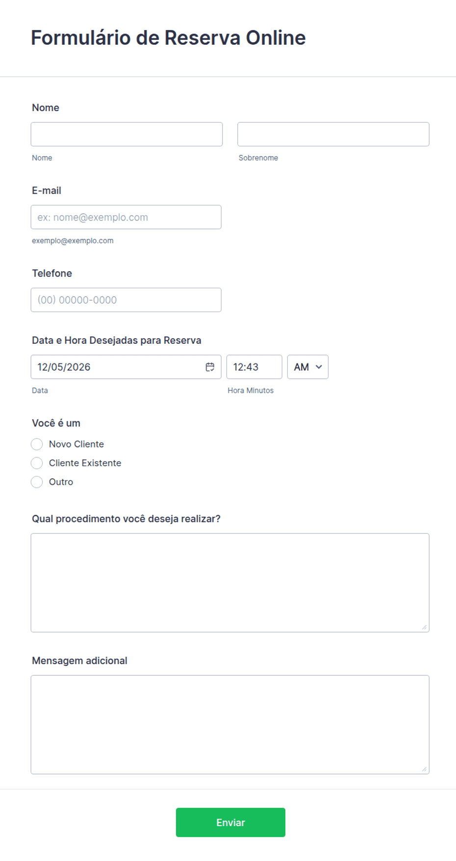 Formulário de Reserva Online Modelo de Formulário | Jotform