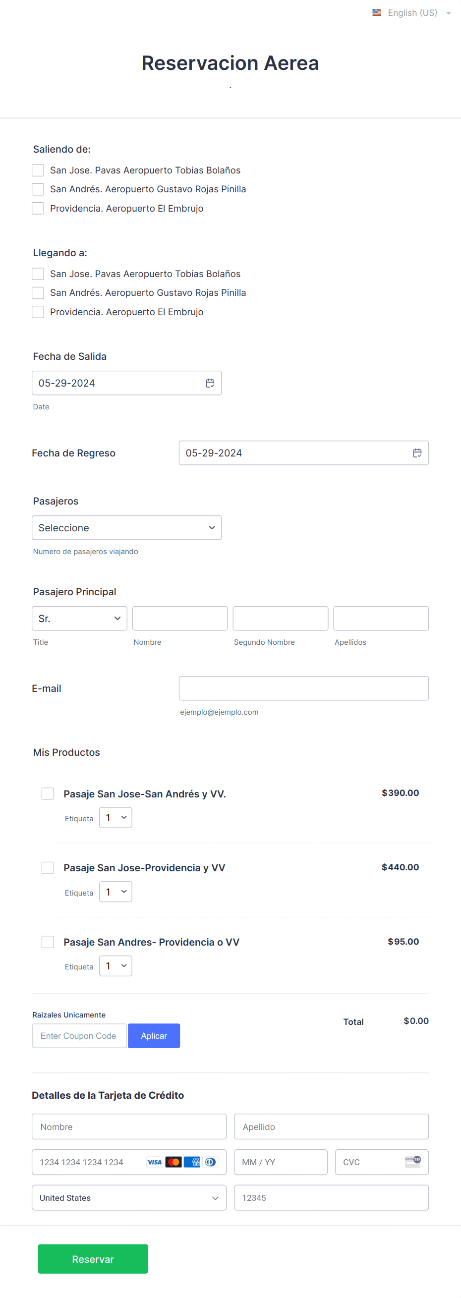 Formulario de Reservacion de Vuelos Plantilla de formulario | Jotform