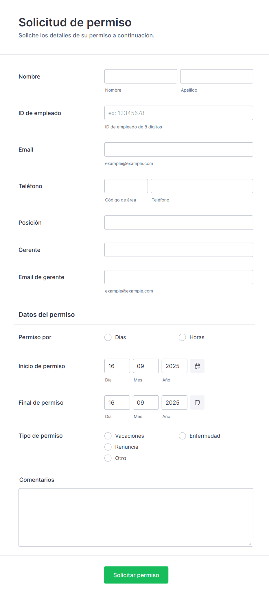 Formulario de solicitud de permiso Plantilla de formulario | Jotform
