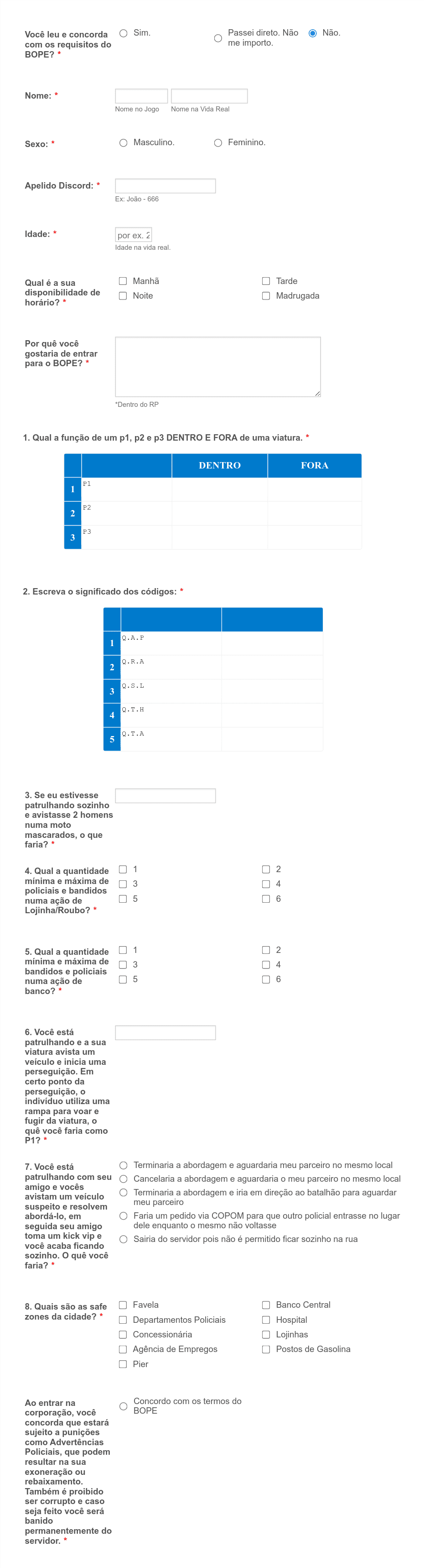 Formulário do BOPE Modelo de Formulário | Jotform