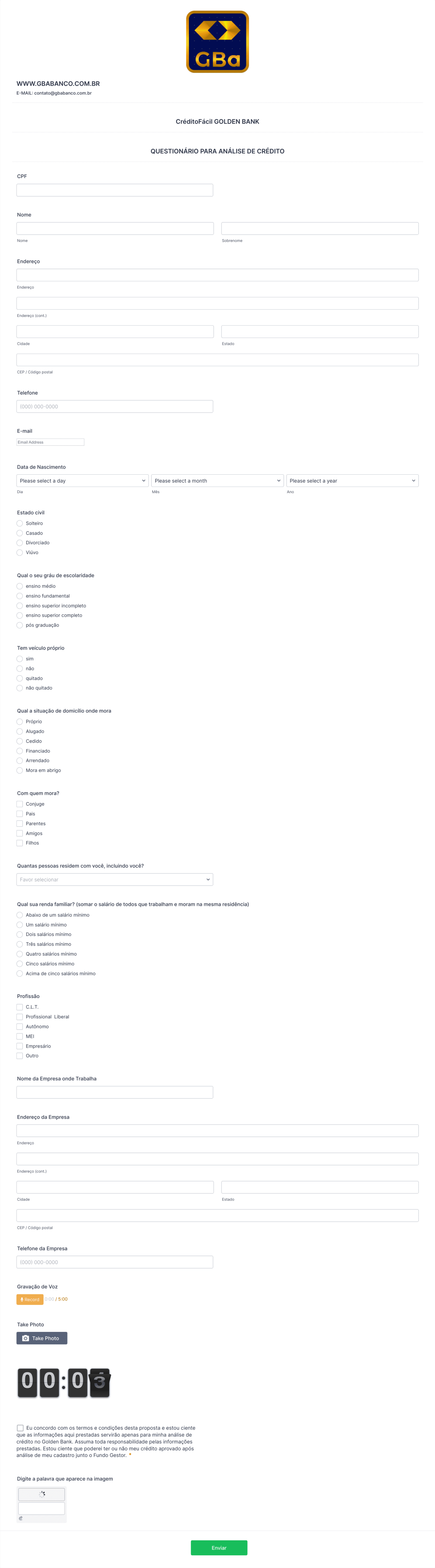 Formulário Golden Bank Assist Modelo de Formulário | Jotform