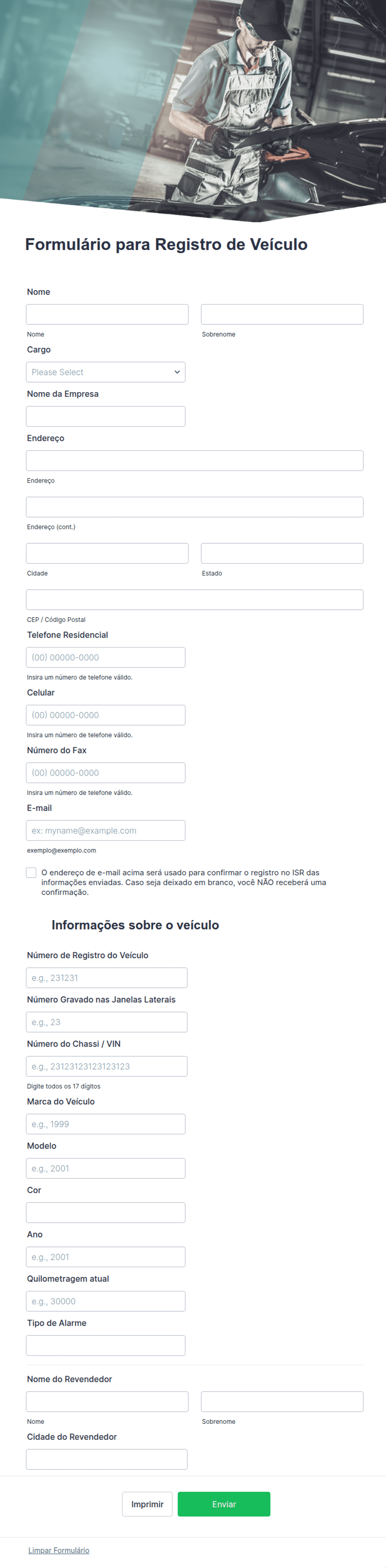 Formulário para Registro de Veículo Modelo de Formulário | Jotform