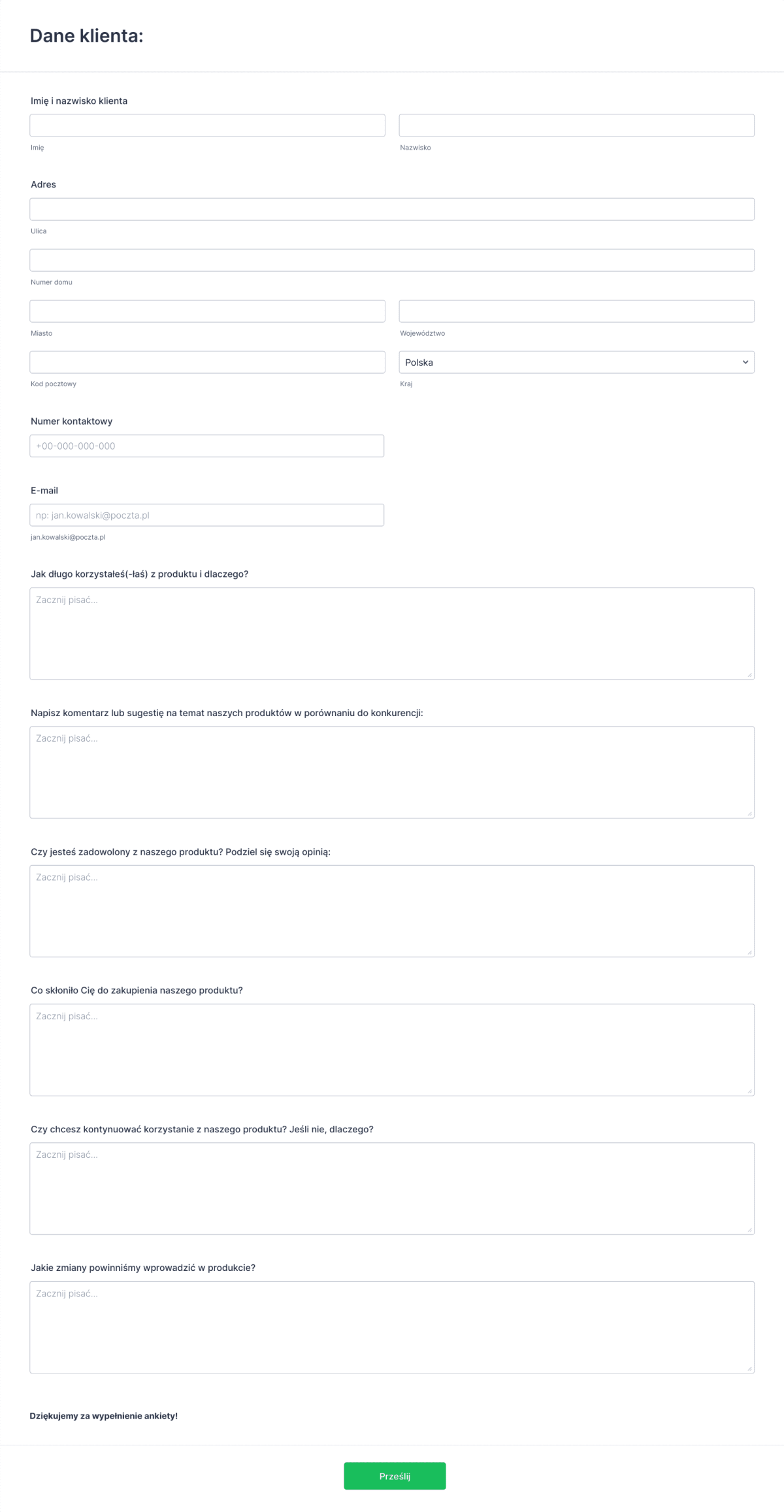 Formularz Ankiety Produktu Szablon Formularza | Jotform
