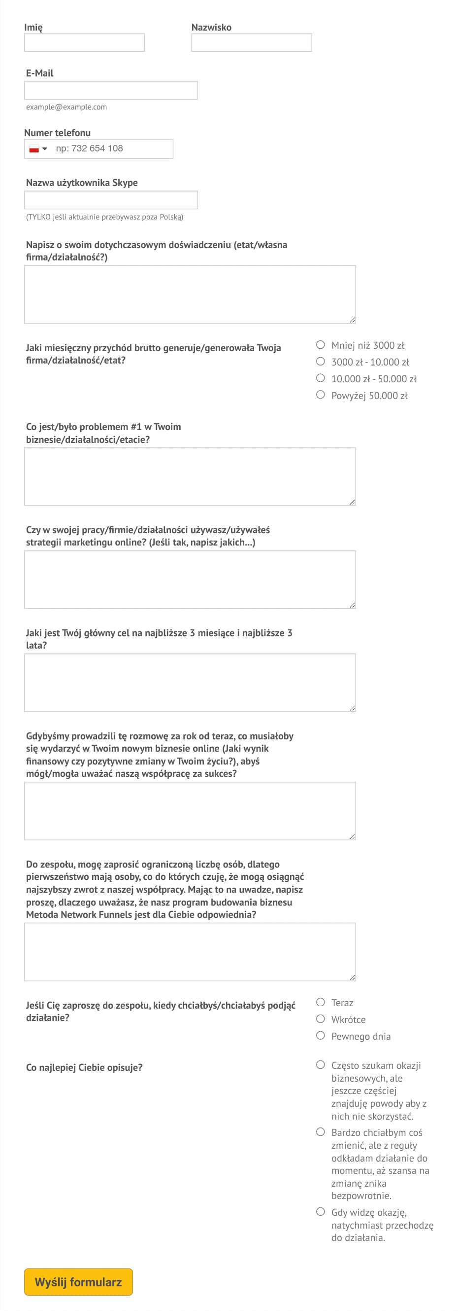 Formularz Aplikacyjny MNF Mastermind Szablon Formularza | Jotform