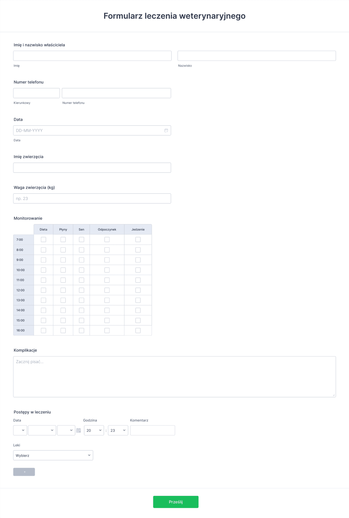 Formularz Leczenia Weterynaryjnego Szablon Formularza | Jotform