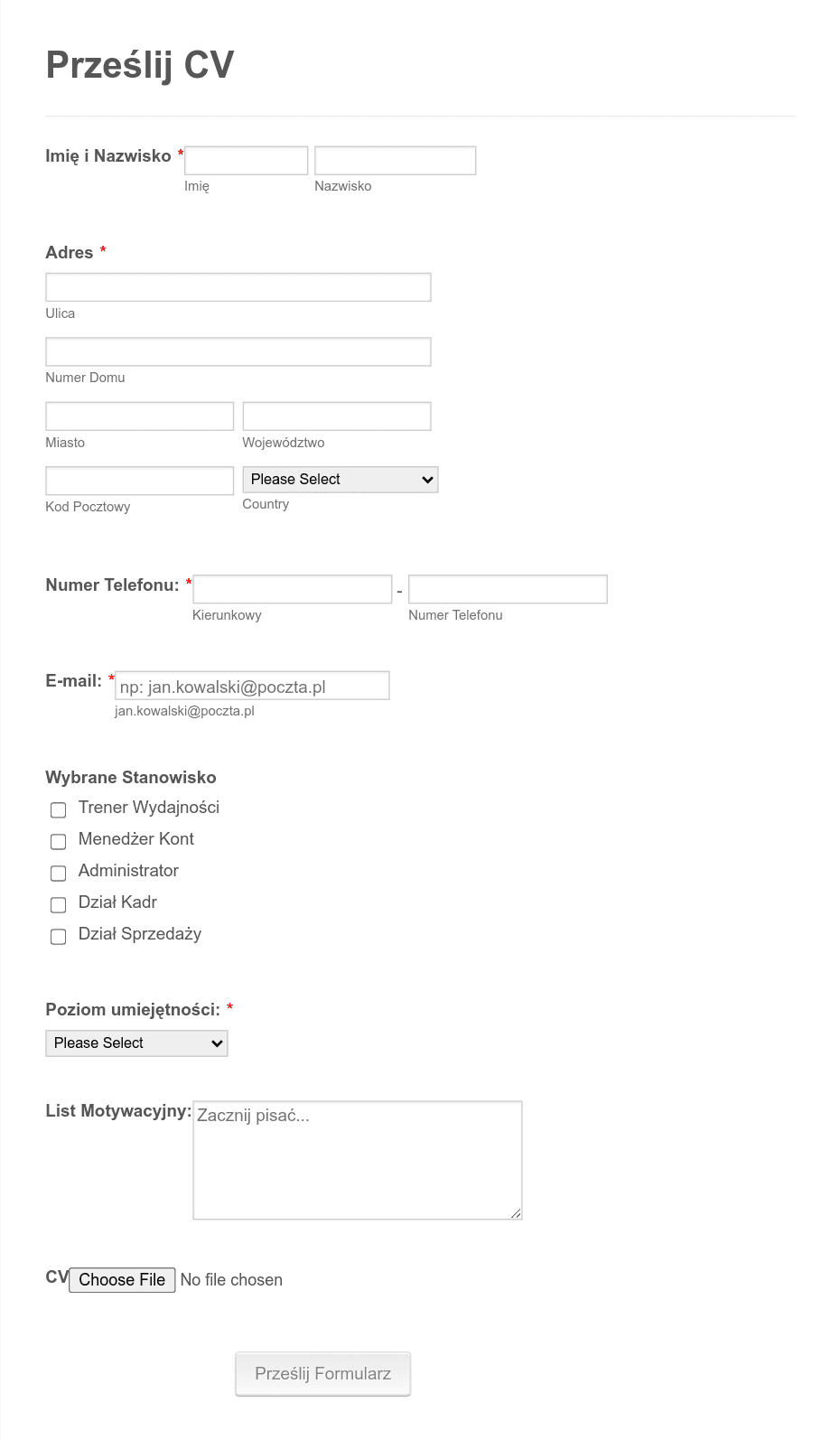 Formularz Poboru CV Szablon Formularza | Jotform