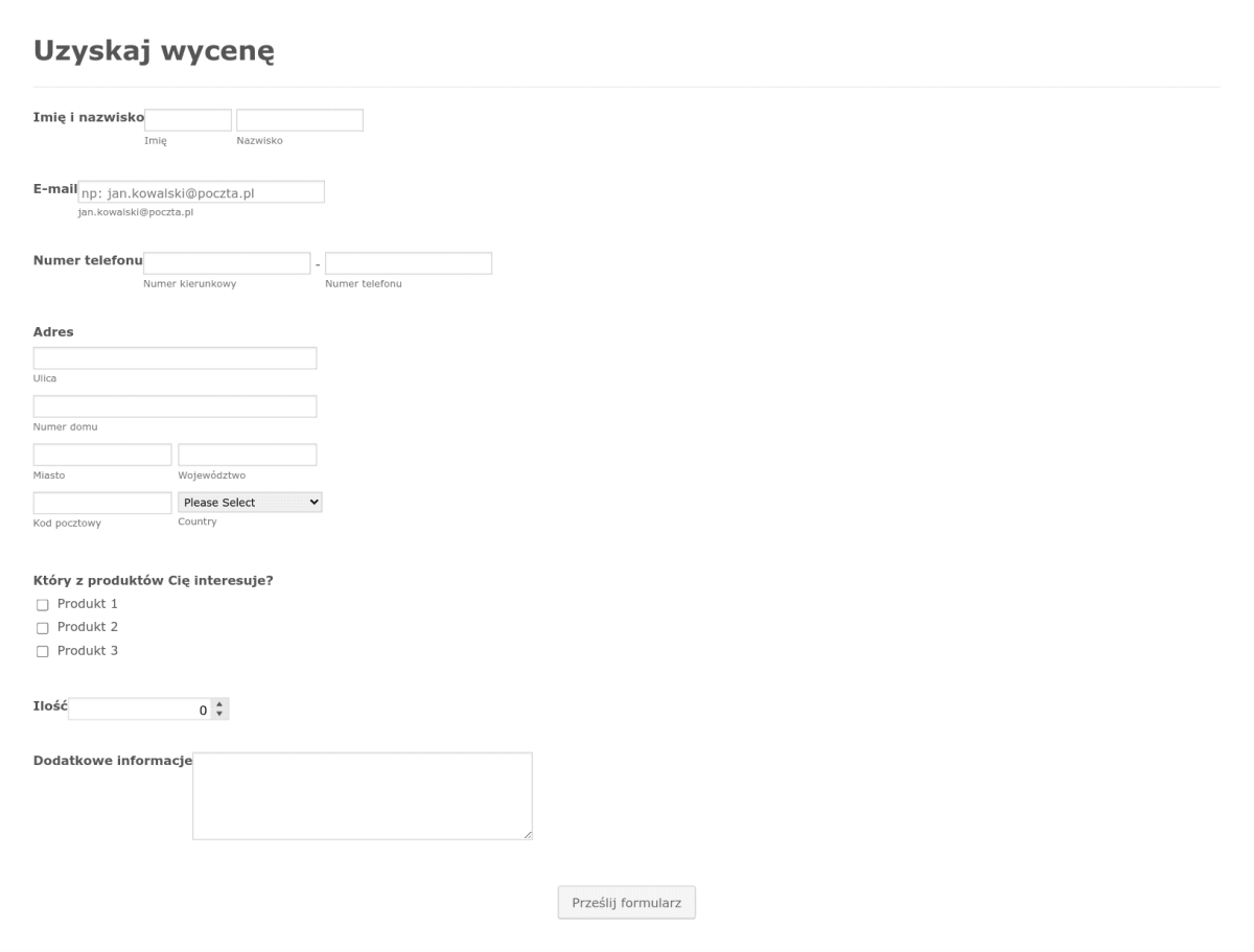 Formularz Wyceny Produktu Szablon Formularza | Jotform