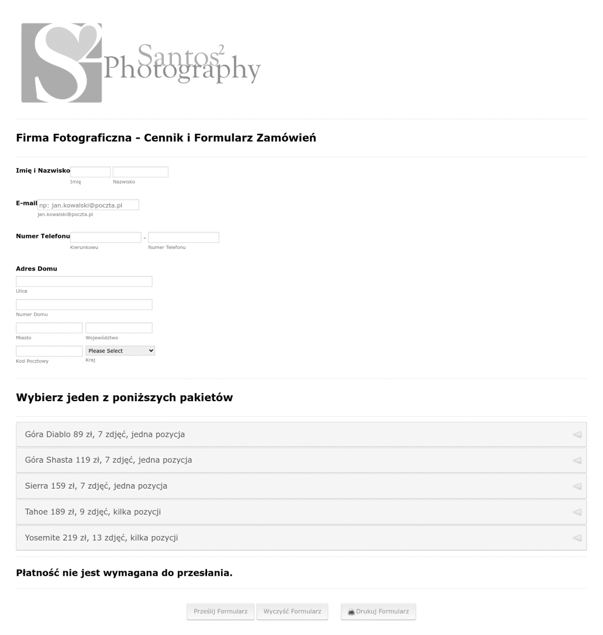Formularz Zamówienia Fotografii Szablon Formularza | Jotform