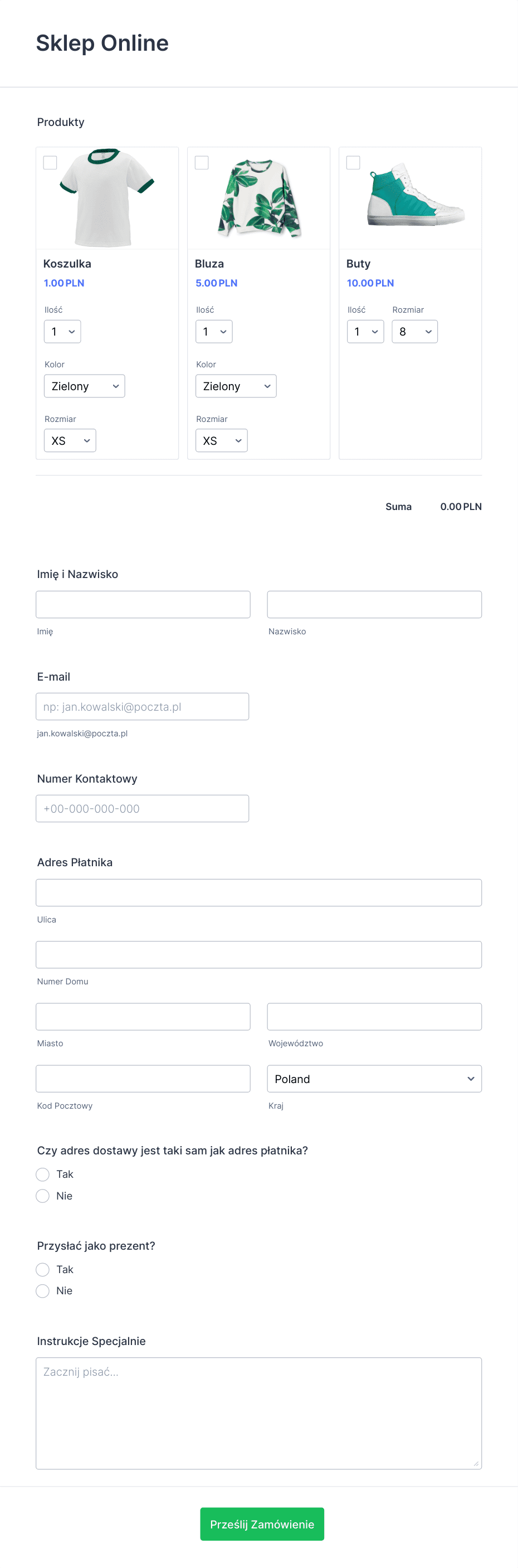 Formularz Zamówienia Produktu Szablon Formularza | Jotform