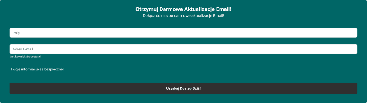 Formularz Zapisu na Darmowe Aktualizacje Email Szablon Formularza | Jotform