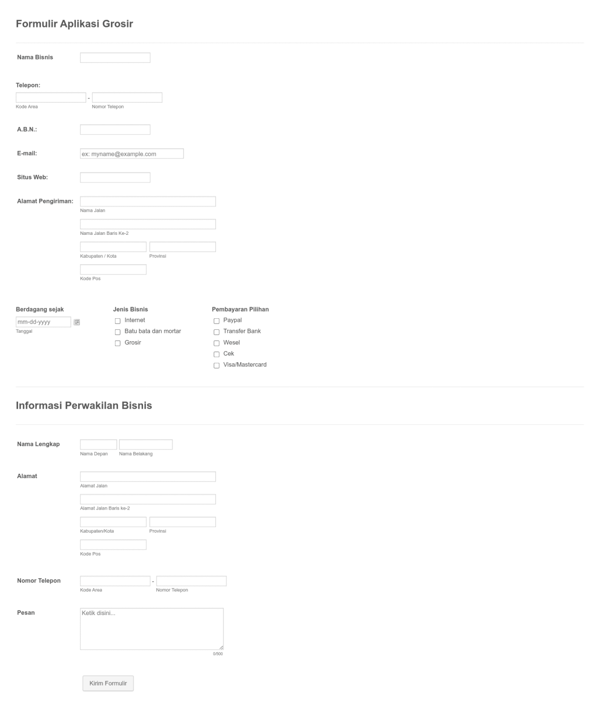 Formulir Aplikasi Akun Grosir Template Formulir | Jotform