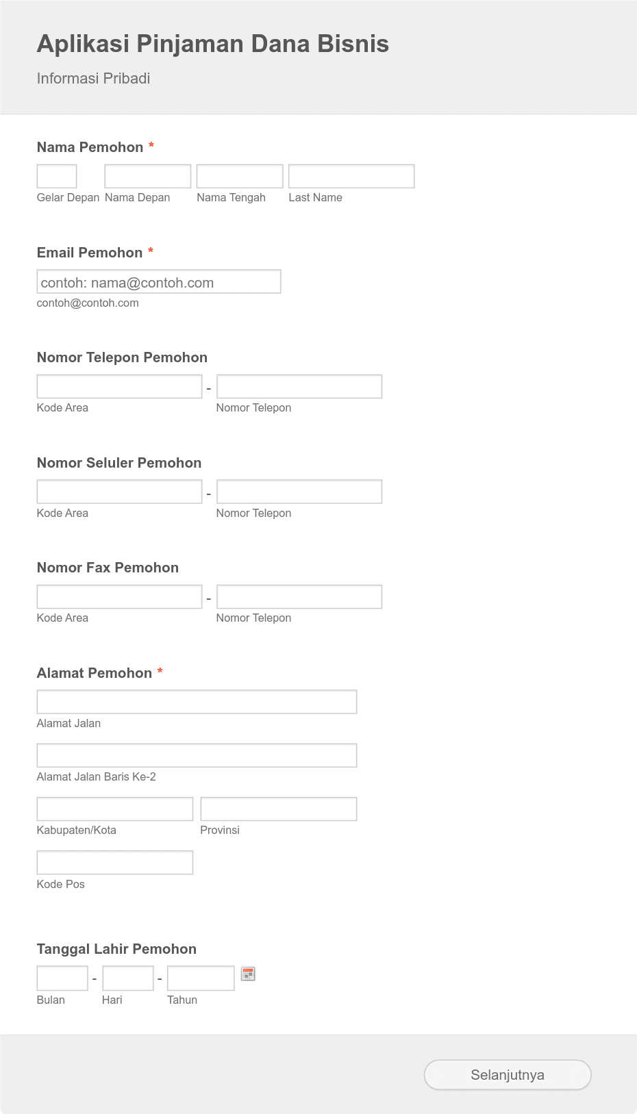 Formulir Aplikasi Pinjaman Dana Bisnis Template Formulir | Jotform