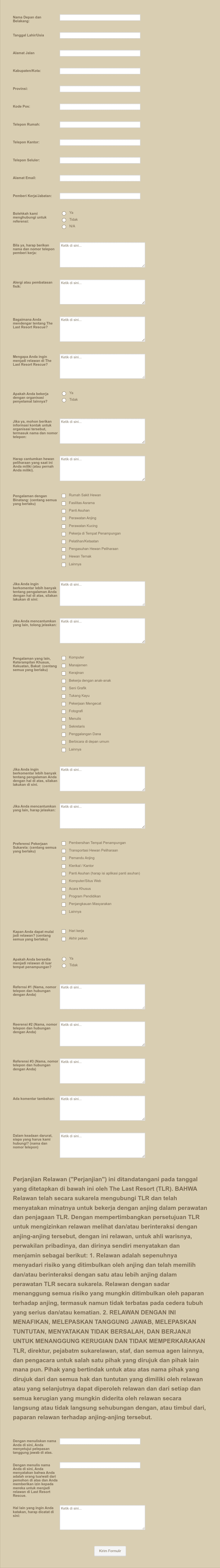 Formulir Aplikasi Relawan Penyelamat Hewan Template Formulir | Jotform