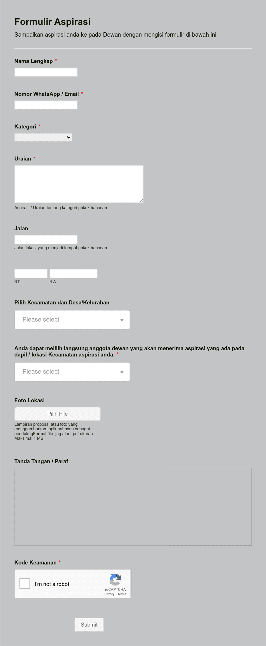 Formulir Aspirasi Template Formulir | Jotform
