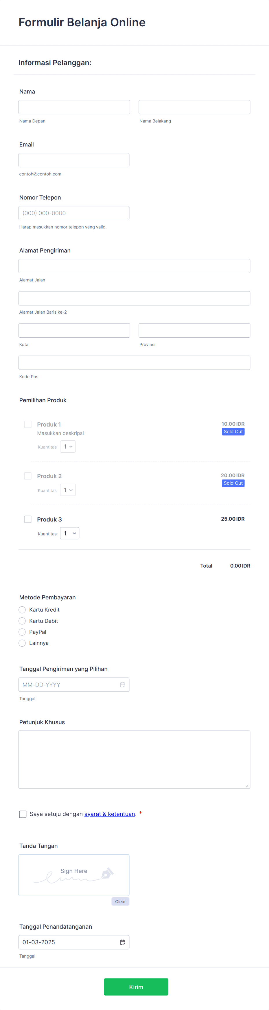 Formulir Belanja Online Template Formulir | Jotform