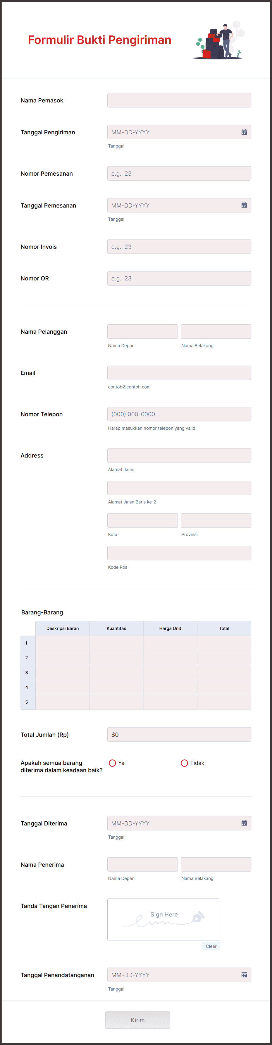 Formulir Bukti Pengiriman Template Formulir | Jotform