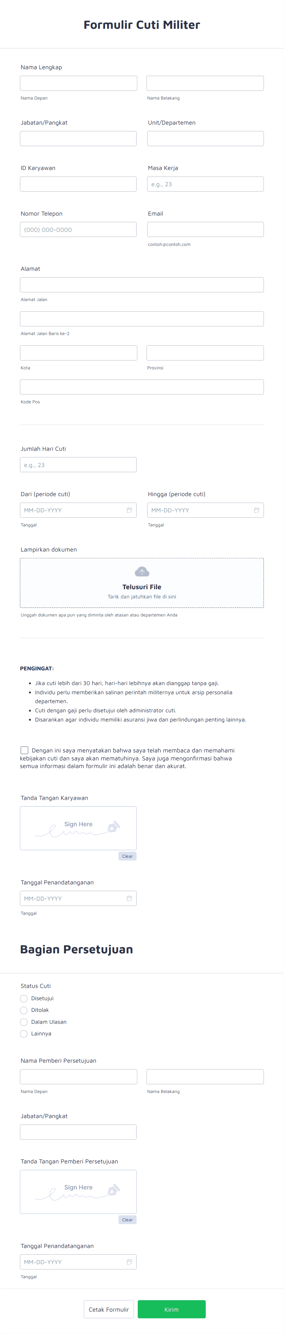 Formulir Cuti Militer Template Formulir | Jotform