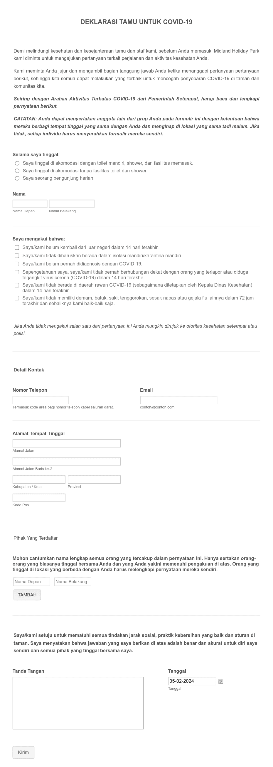 Formulir Deklarasi Tamu Untuk Covid-19 Template Formulir | Jotform