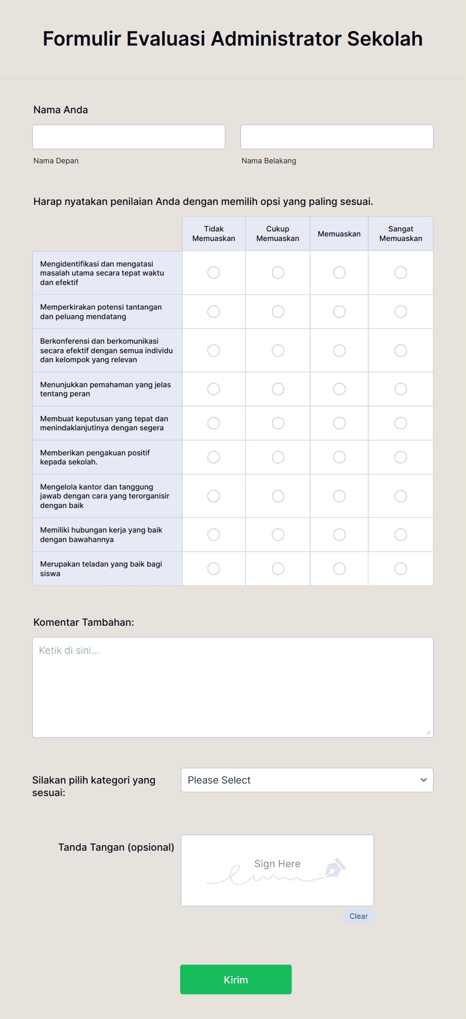 Formulir Evaluasi Administrator Sekolah Template Formulir | Jotform