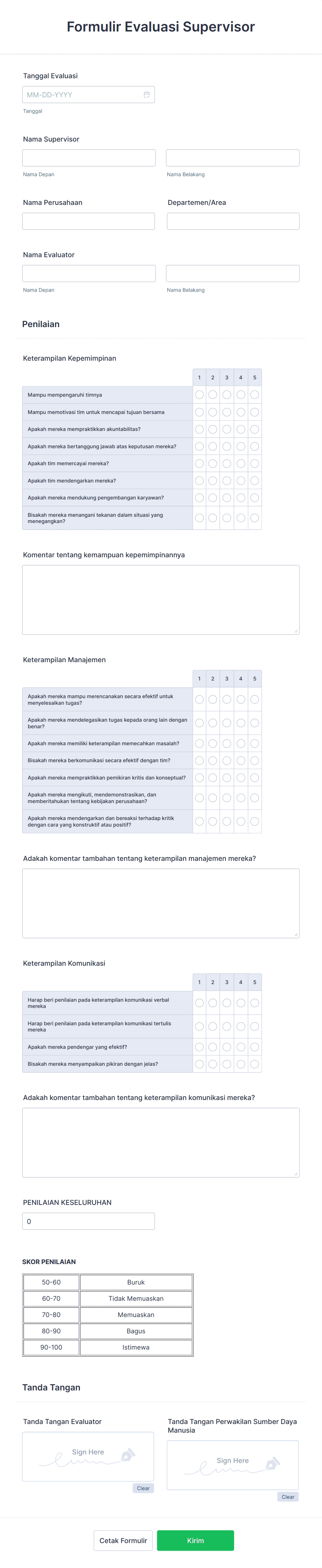 Formulir Evaluasi Supervisor Template Formulir | Jotform