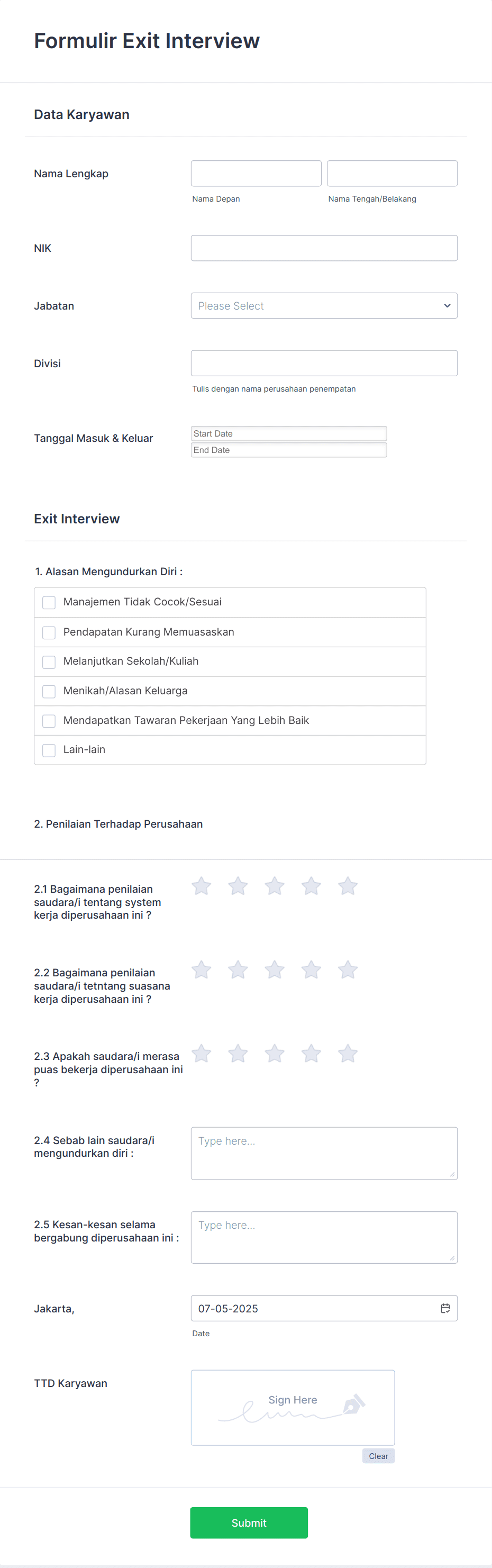 Formulir Exit Interview Template Formulir | Jotform