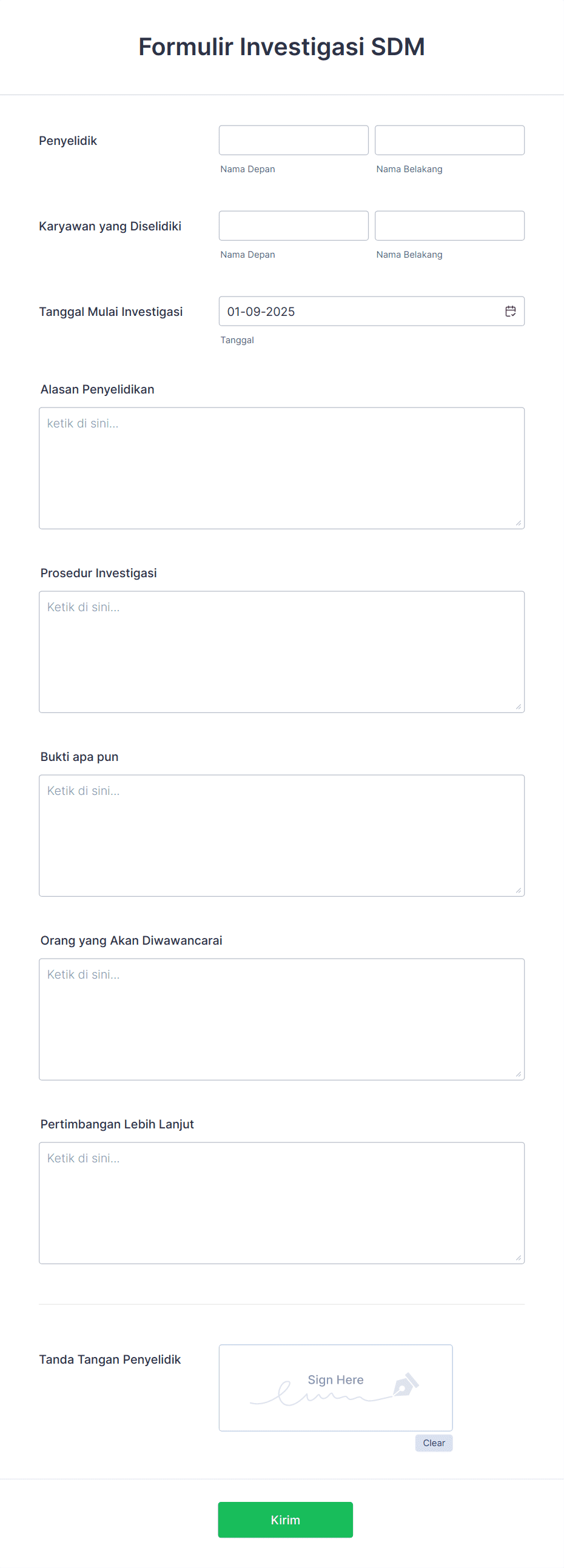 Formulir Investigasi SDM Template Formulir | Jotform