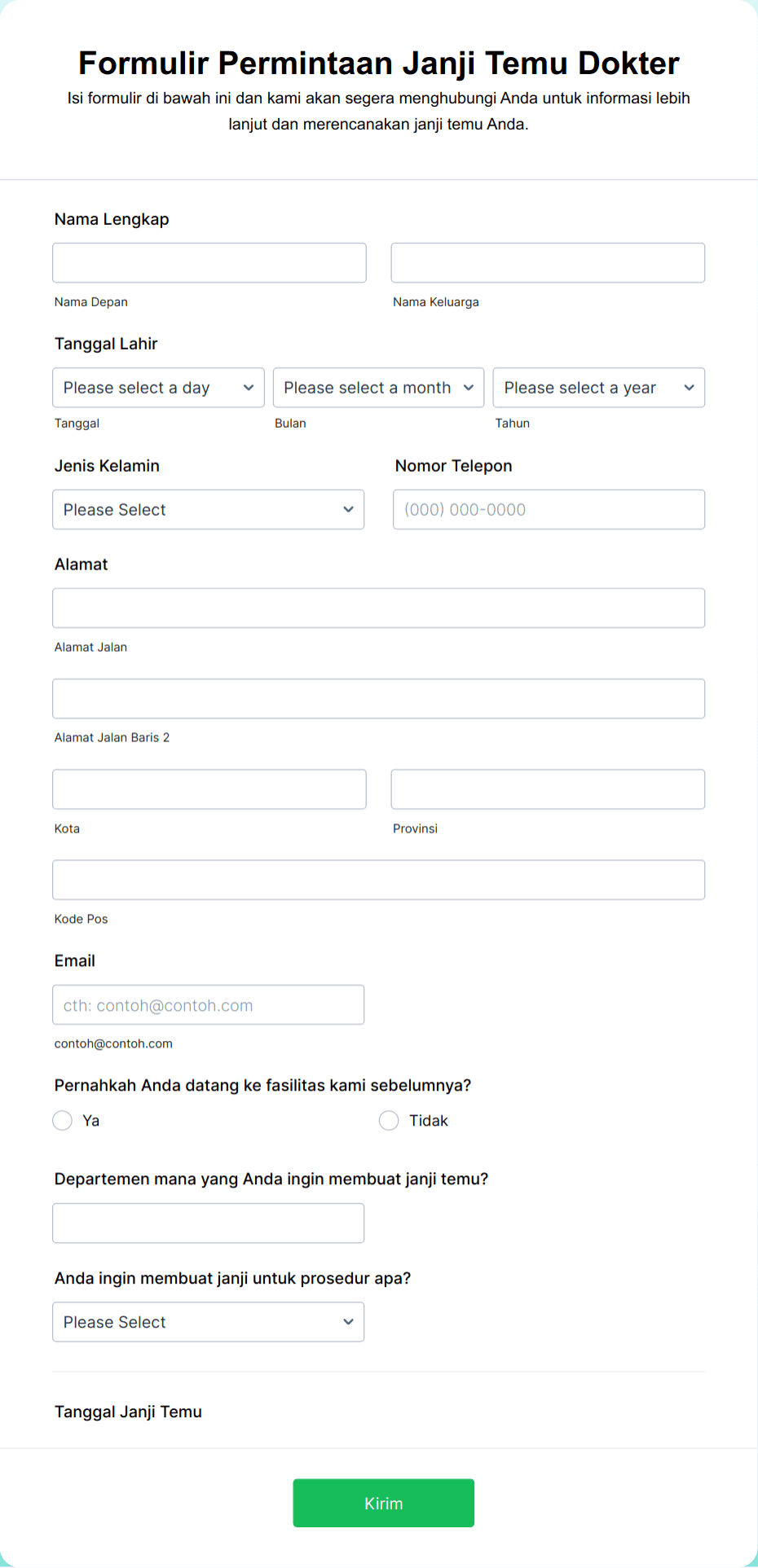 Formulir Janji Temu Dokter Online Template Formulir | Jotform